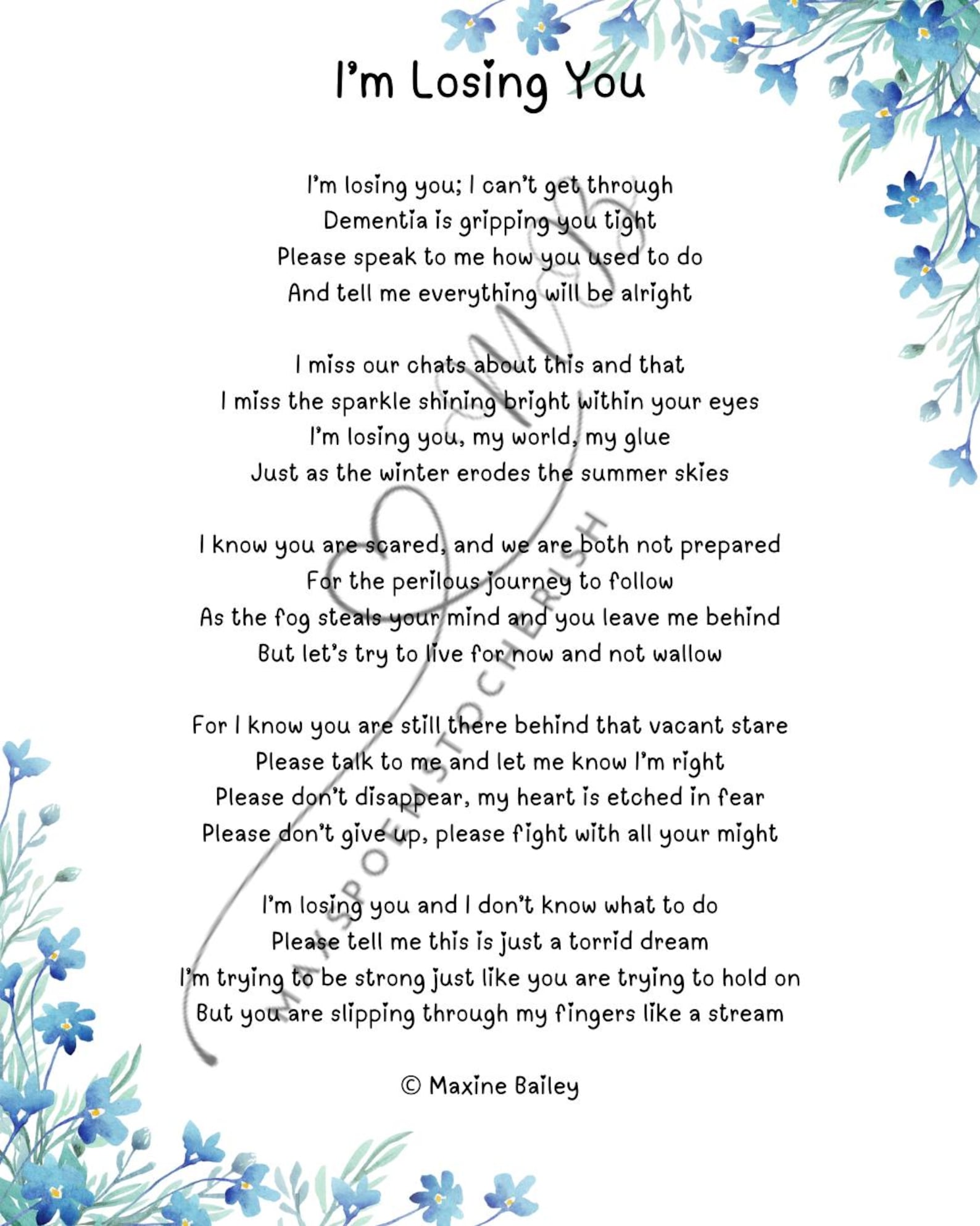 Dementia Poem - Alzheimer's - I'm Losing You - Digital Download - Etsy