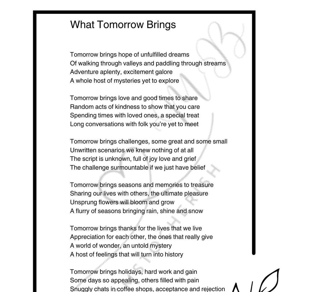 Inspirational Poem Print: What Tomorrow Brings (digital Download) - Etsy