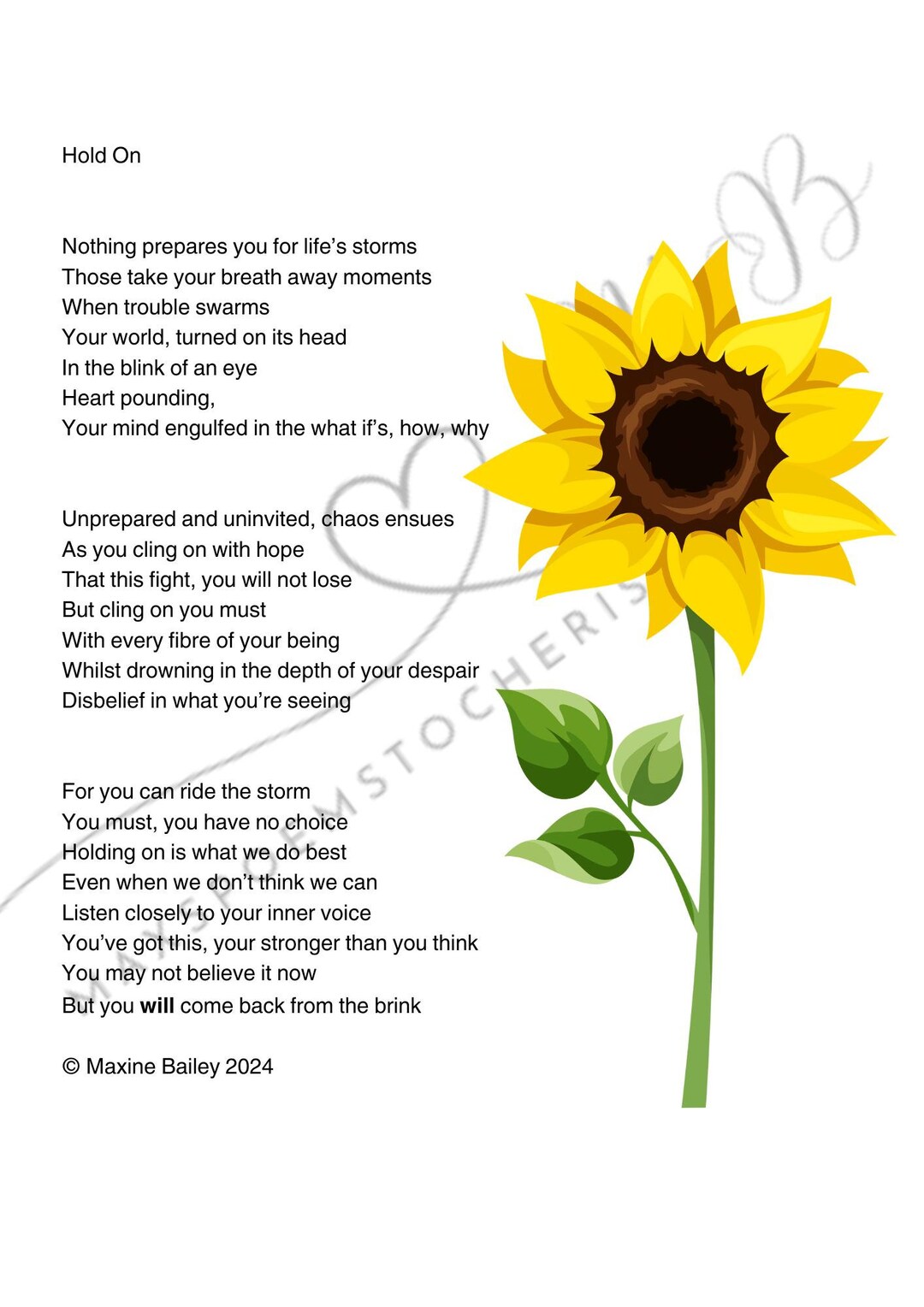 Motivational Poem Print: "hold On" Inspirational Art (digital Download ...
