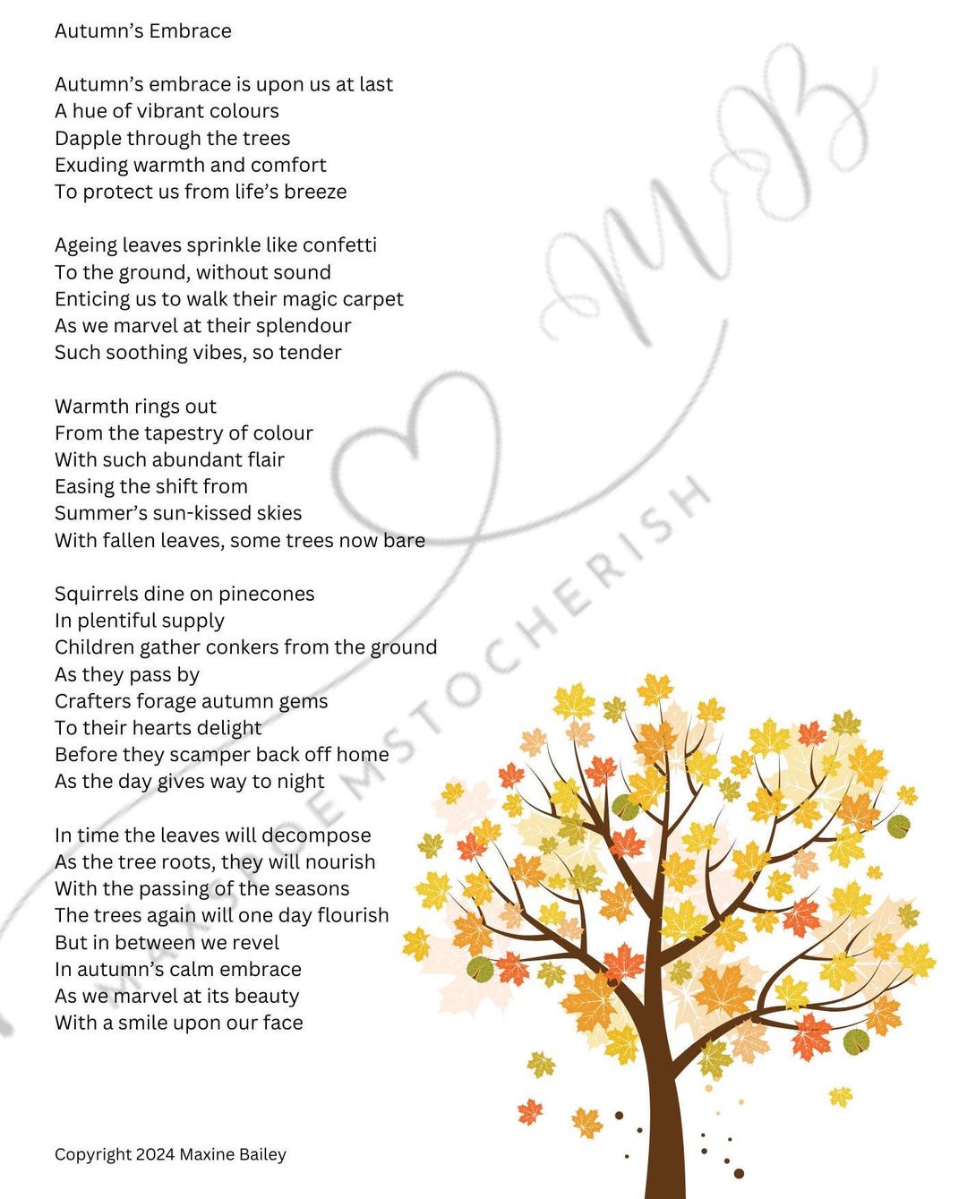 Autumn's Embrace - Poem About Autumn/seasons/warmth of Autumn/gift for ...