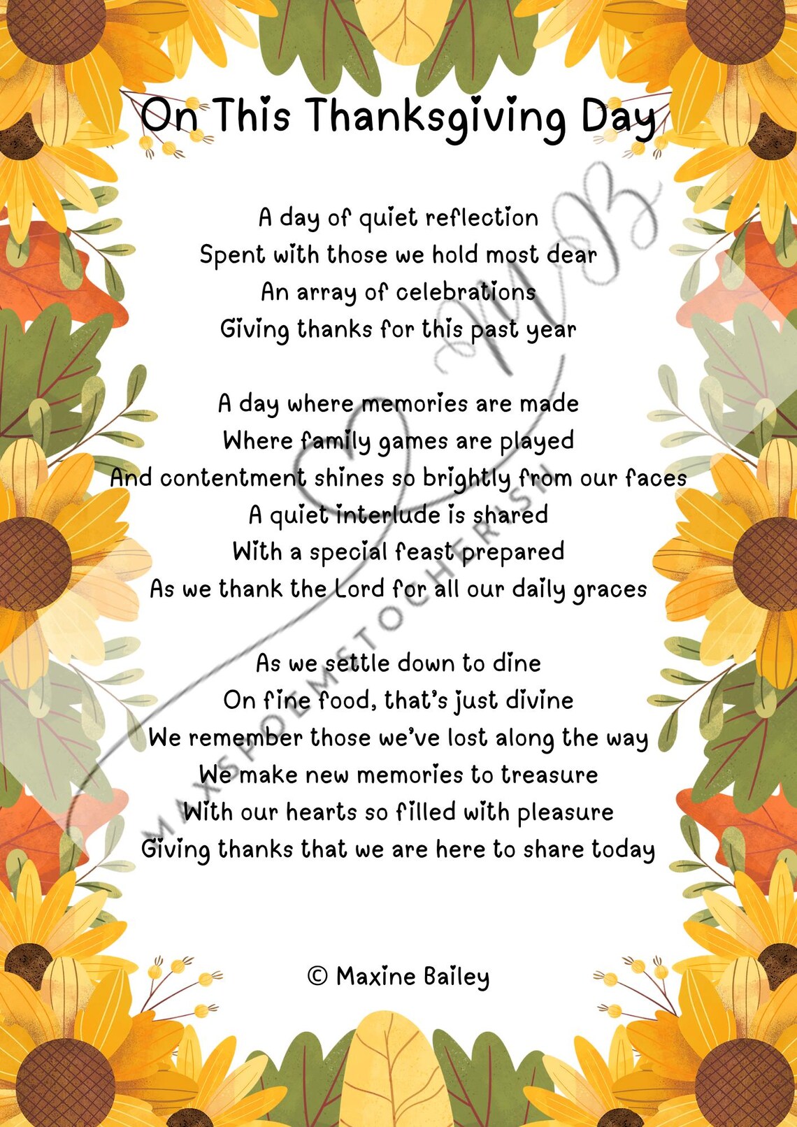 Thanksgiving Poem: Fall Harvest Celebration (digital Download) - Etsy