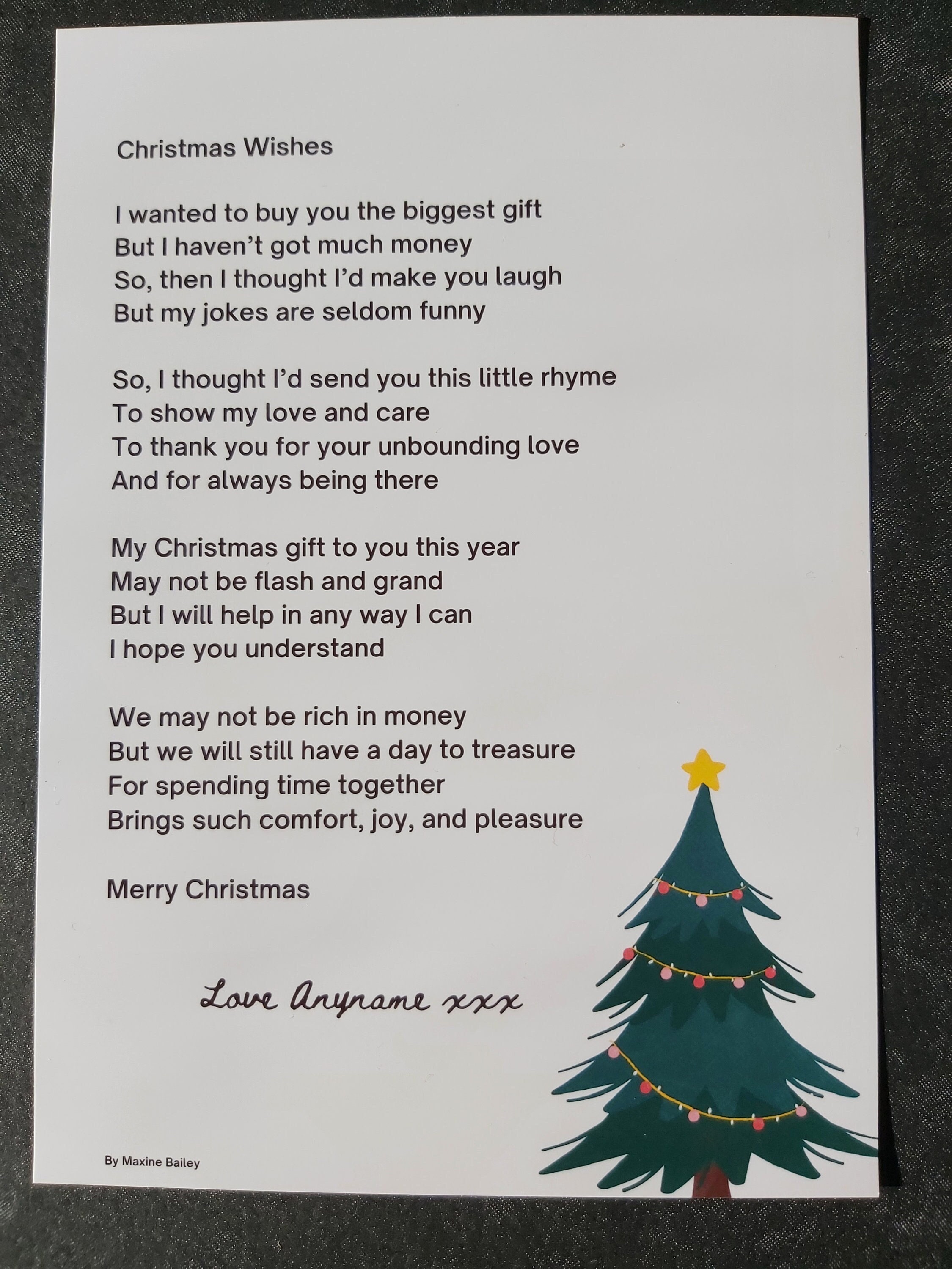 Christmas Wishes Poem/xmas Gift/merry Xmas /gift for Him/gift for Her ...