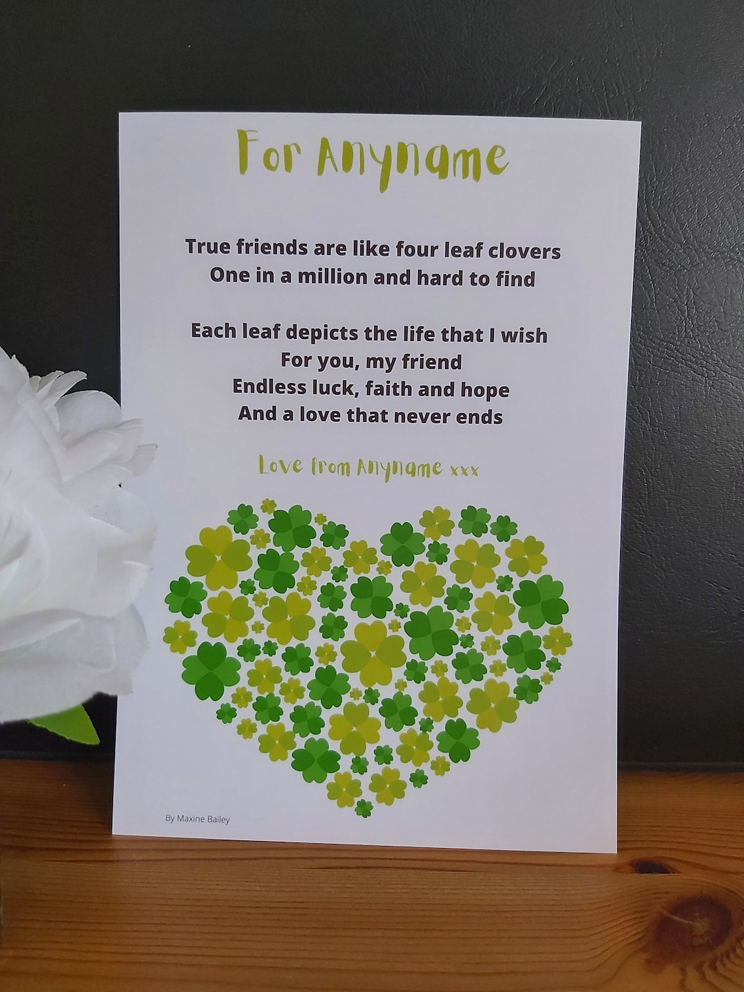 Four Leaf Clover Poem Print - Friendship Gift (A5 Unframed) - Etsy