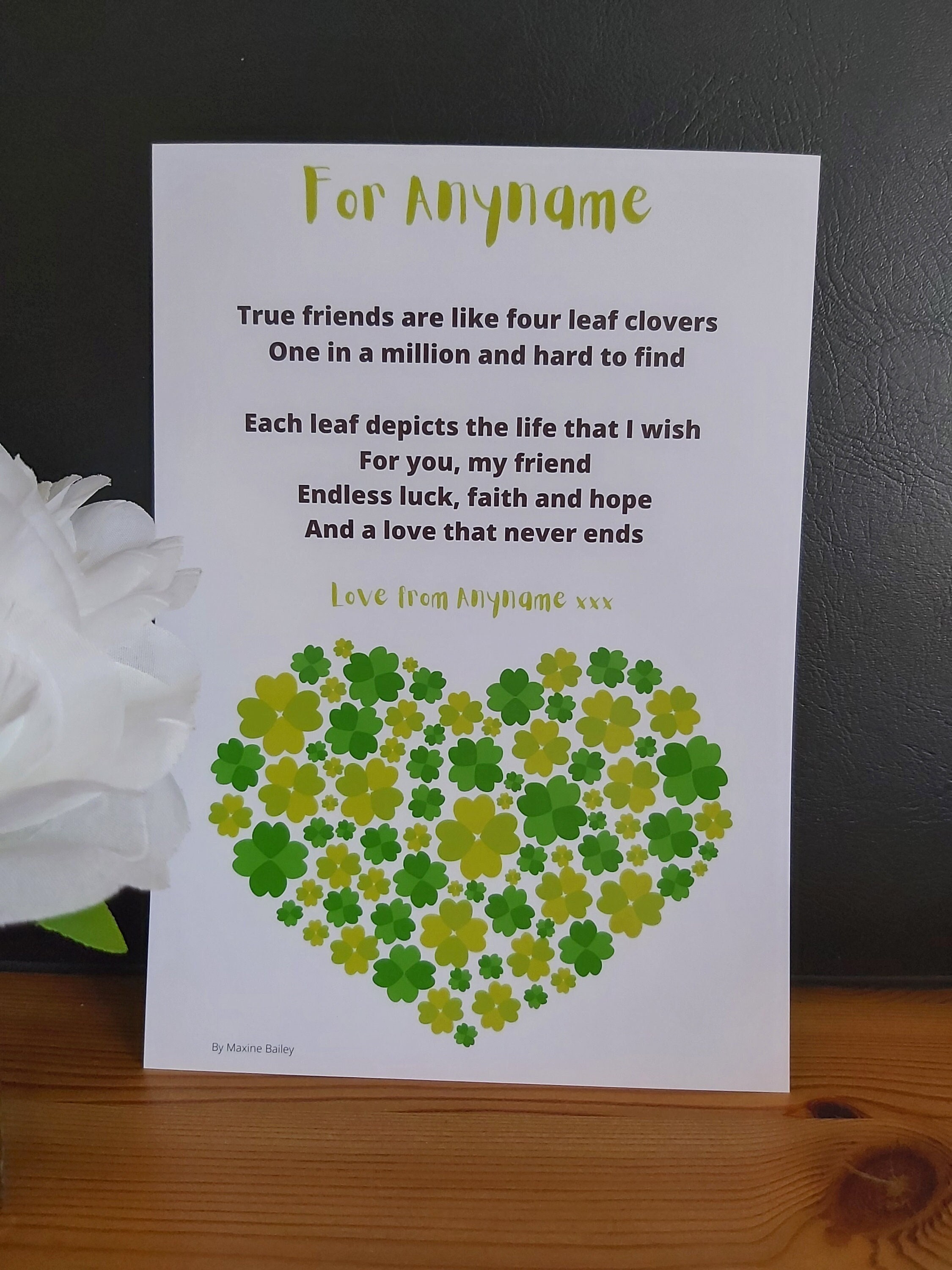 Four Leaf Clover Poem Print - Best Friends/special Friends - A5 ...