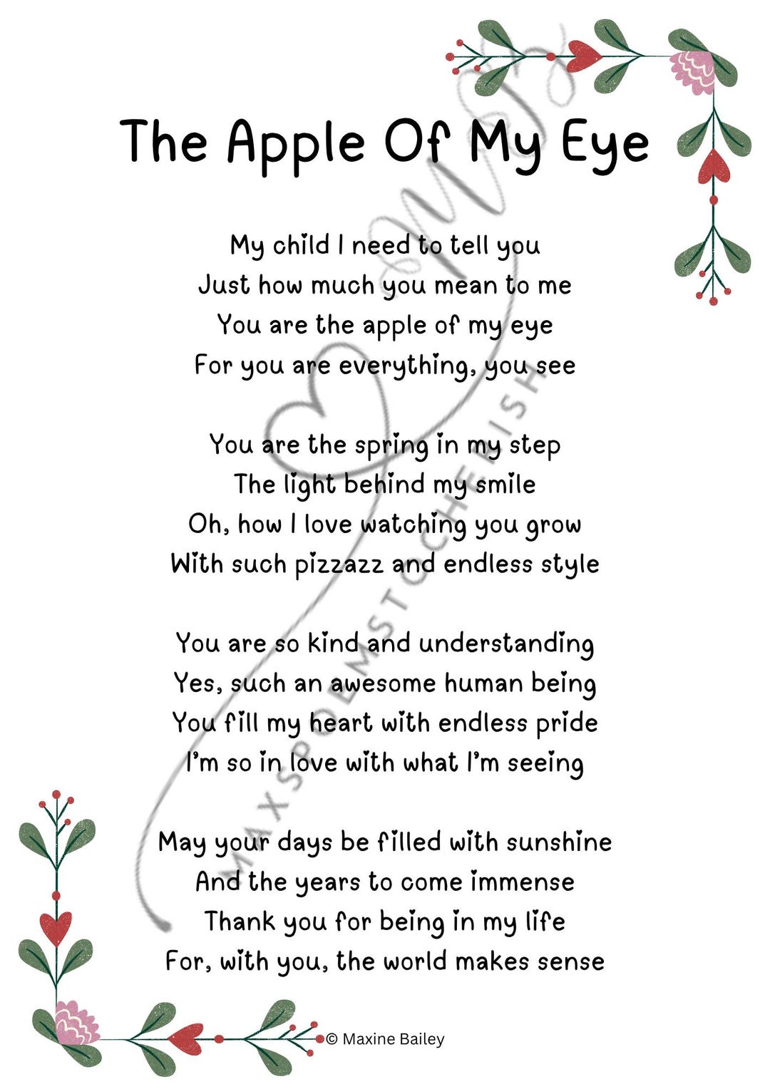 Apple of My Eye Poem: Keepsake Gift for Child (digital Print - Etsy