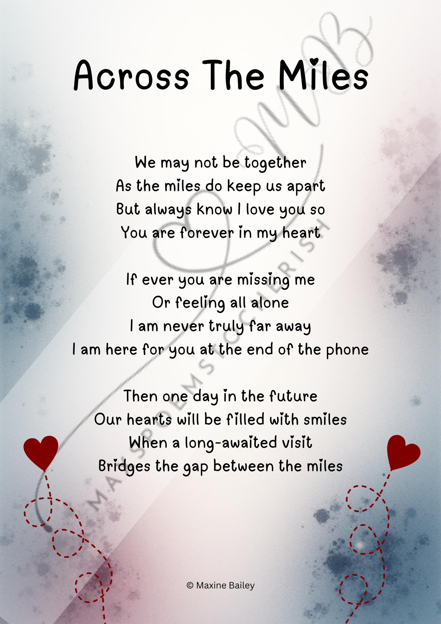 Across the Miles Poem Print - Sentimental Print/christmas Gift/long ...