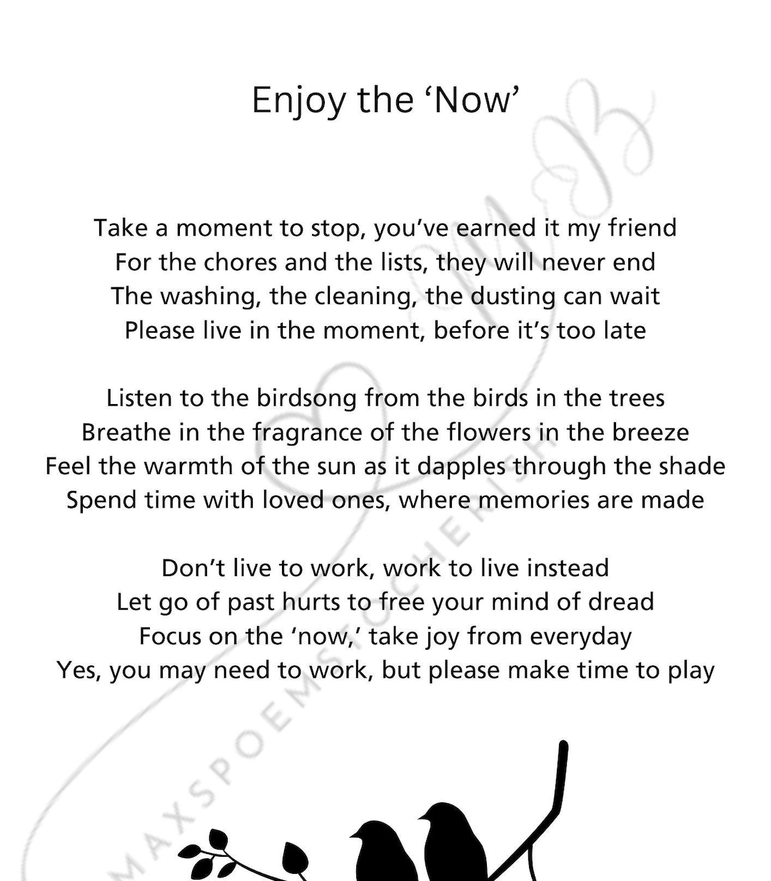 Enjoy the Now Poem - Motivational/inspirational/mindfulness/gift for a ...