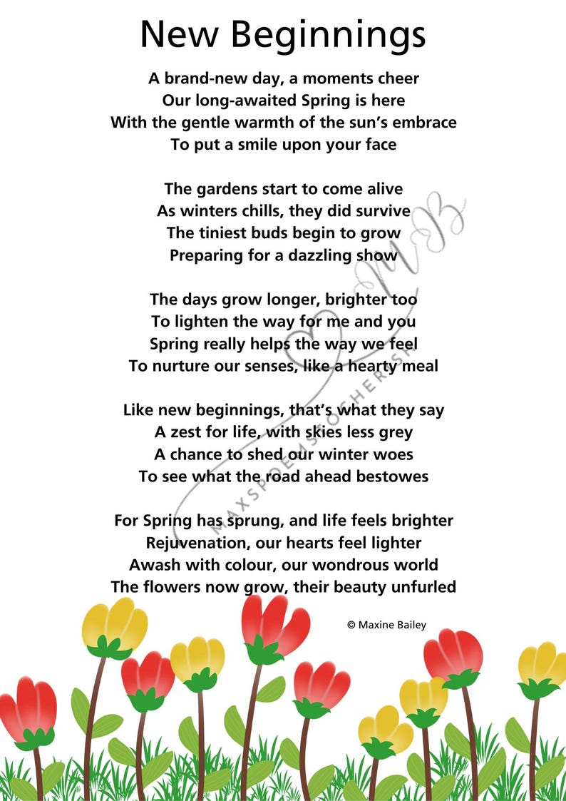 Spring Poem - New Beginnings- Gift for Her/gift for Him/motivational ...
