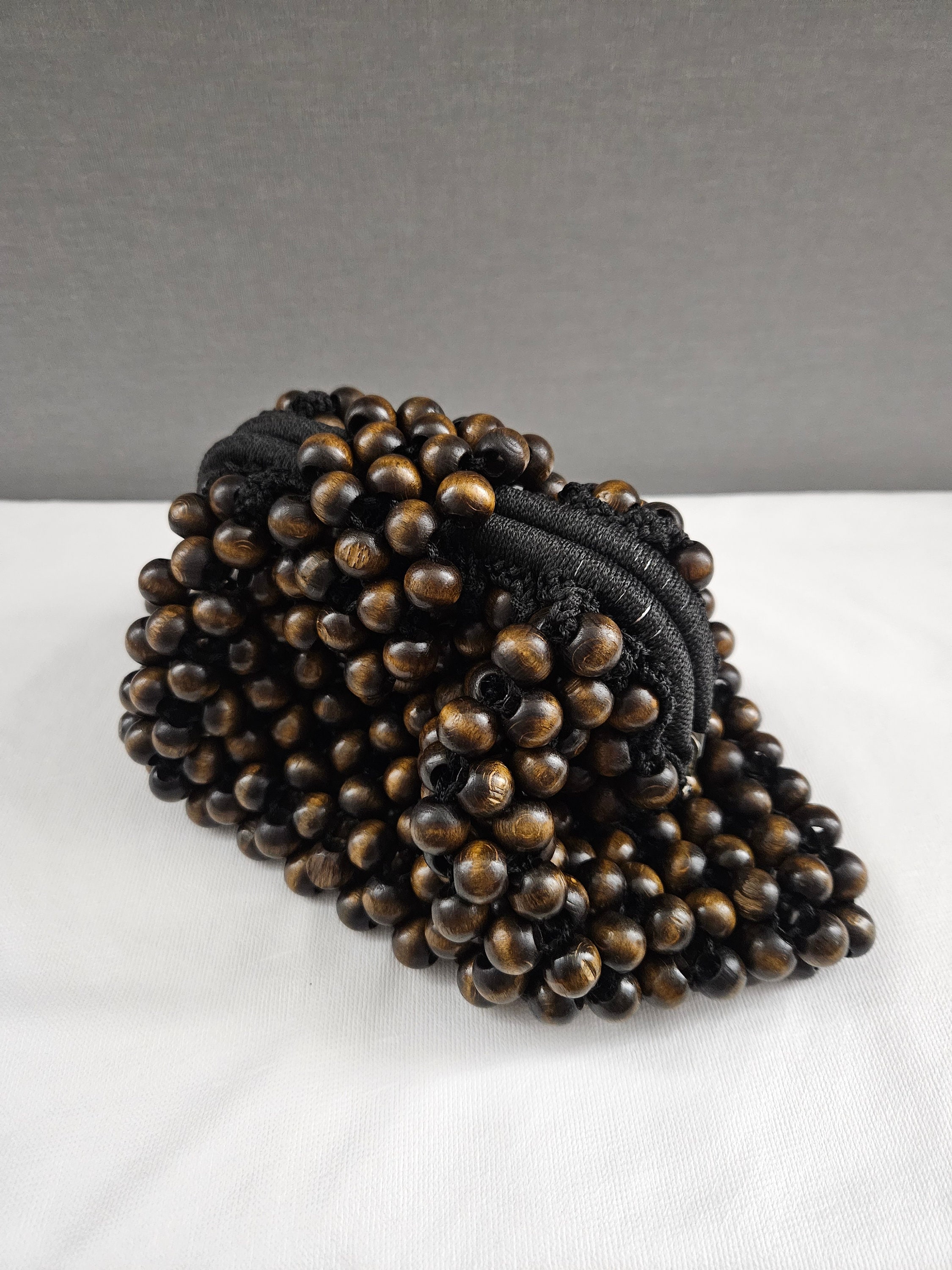 Brown Black Handmade Wooden Bead Handbag, Wooden Bead Handbag, Beaded ...