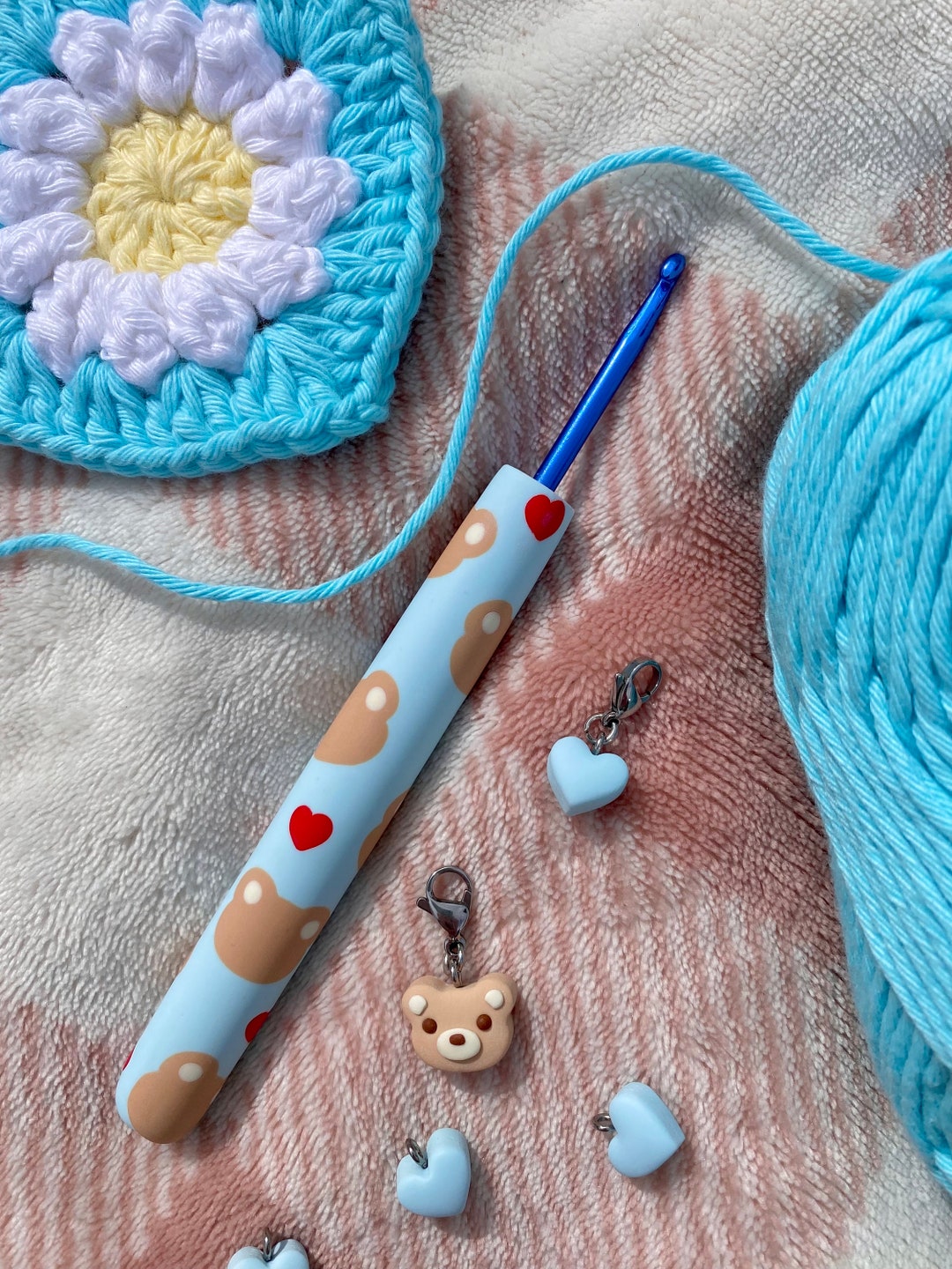 MADE TO ORDER Baby Blue Teddy Bear Crochet Hook | Polymer Clay Cute ...