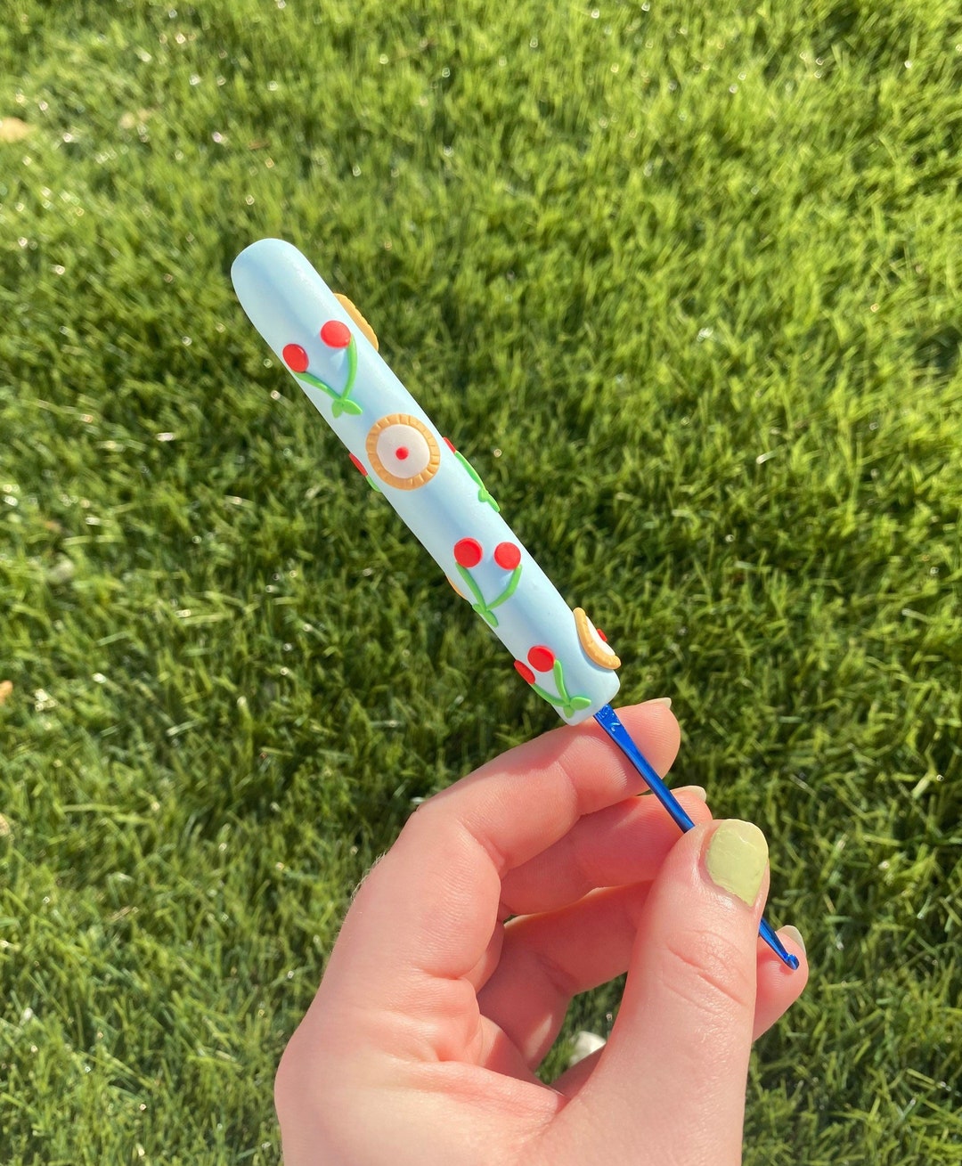 MADE TO ORDER Cherry Bakewell Crochet Hook Blue Crochet Hook Cute ...