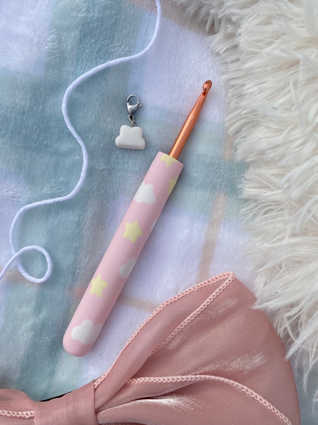Pink Cloud and Stars Crochet Hook | Cute Handmade Ergonomic Custom ...