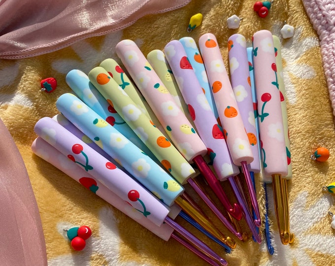 READY MADE Handmade Polymer Clay Crochet Hooks Fruit Crochet Hooks ...