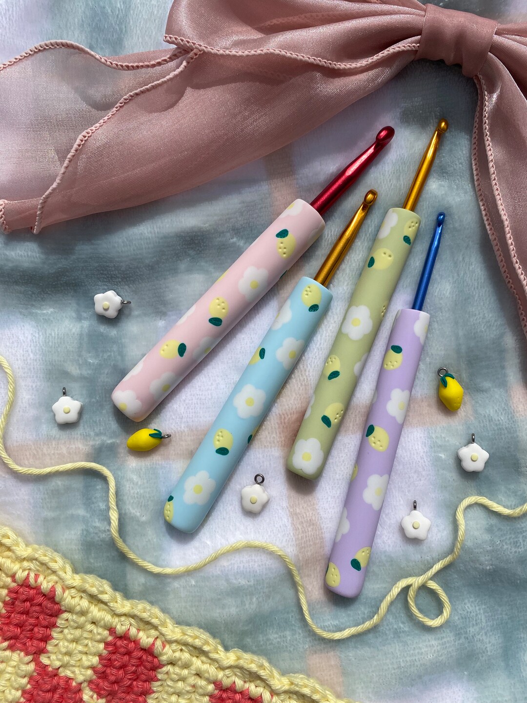 Lemon Polymer Clay Crochet Hook Set of 4 | Cute Handmade Ergonomic ...