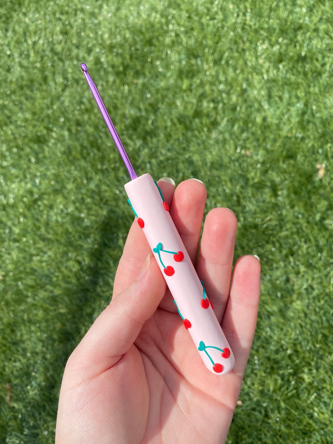 MADE TO ORDER Pink Cherry Crochet Hook | Custom Crochet Hooks | Polymer ...