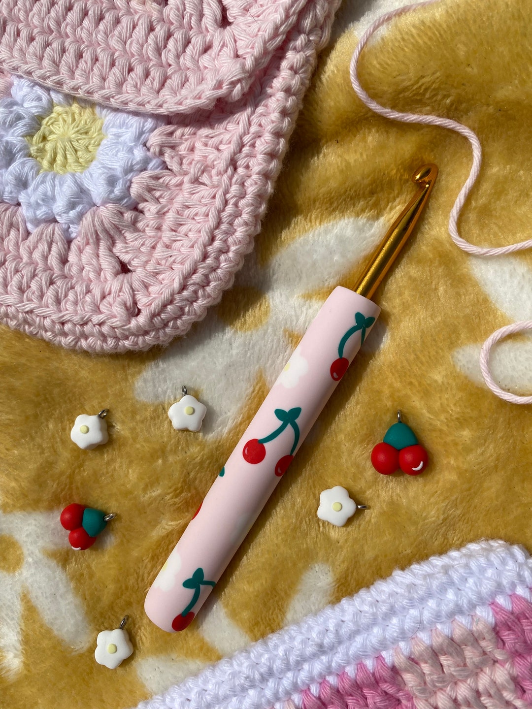 MADE TO ORDER Pink Cherry Crochet Hook | Cherry Crochet Hook | Polymer ...