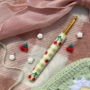 MADE TO ORDER Sage Green Gingham Crochet Hook | Cherry Crochet Hook ...