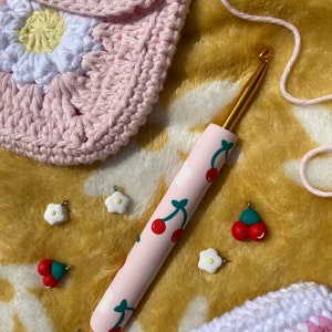 Pastel Cherry Crochet Hook Set | Cute Floral Ergonomic Custom Polymer ...