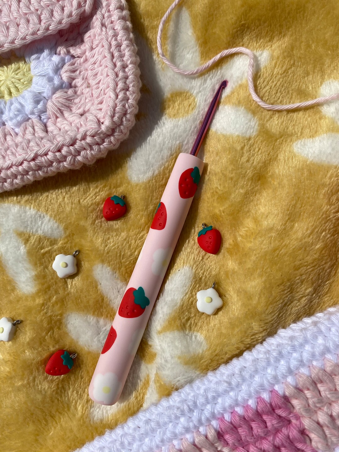 MADE TO ORDER Pink Strawberry Crochet Hook | Strawberry Crochet Hook ...