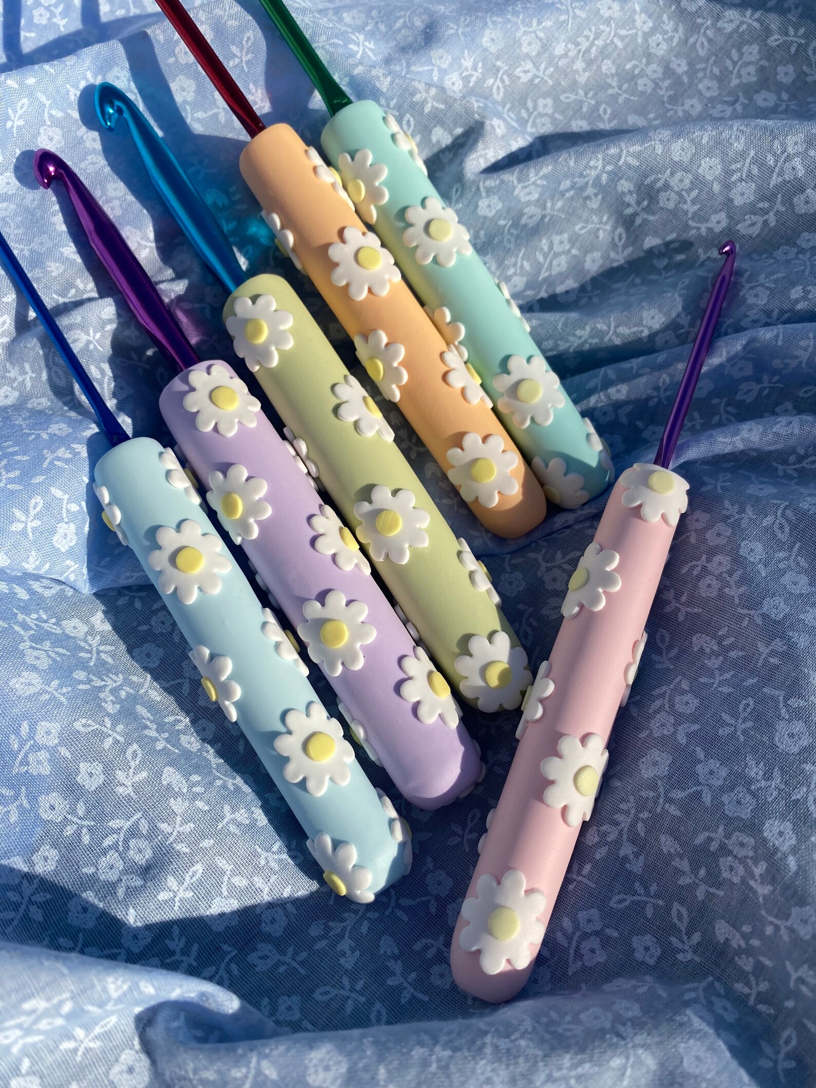 Pastel Flower Crochet Hook Set | Cute Handmade Ergonomic Custom Polymer ...