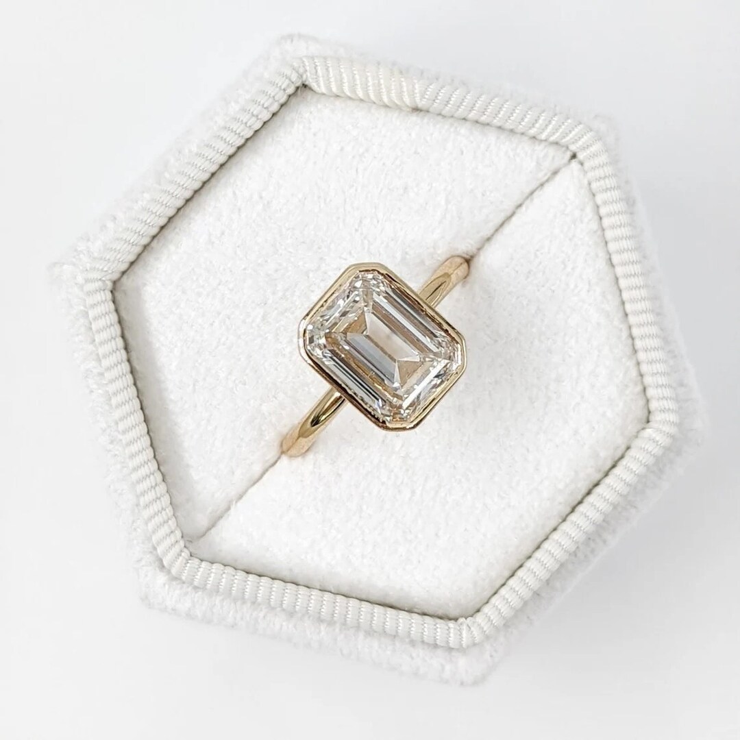 Emerald Cut Bezel Setting Engagement Ring 2.5 CT Emerald Cut Wedding ... Emerald Cut Bezel Setting Engagement Ring 2.5 CT Emerald Cut Wedding ...
