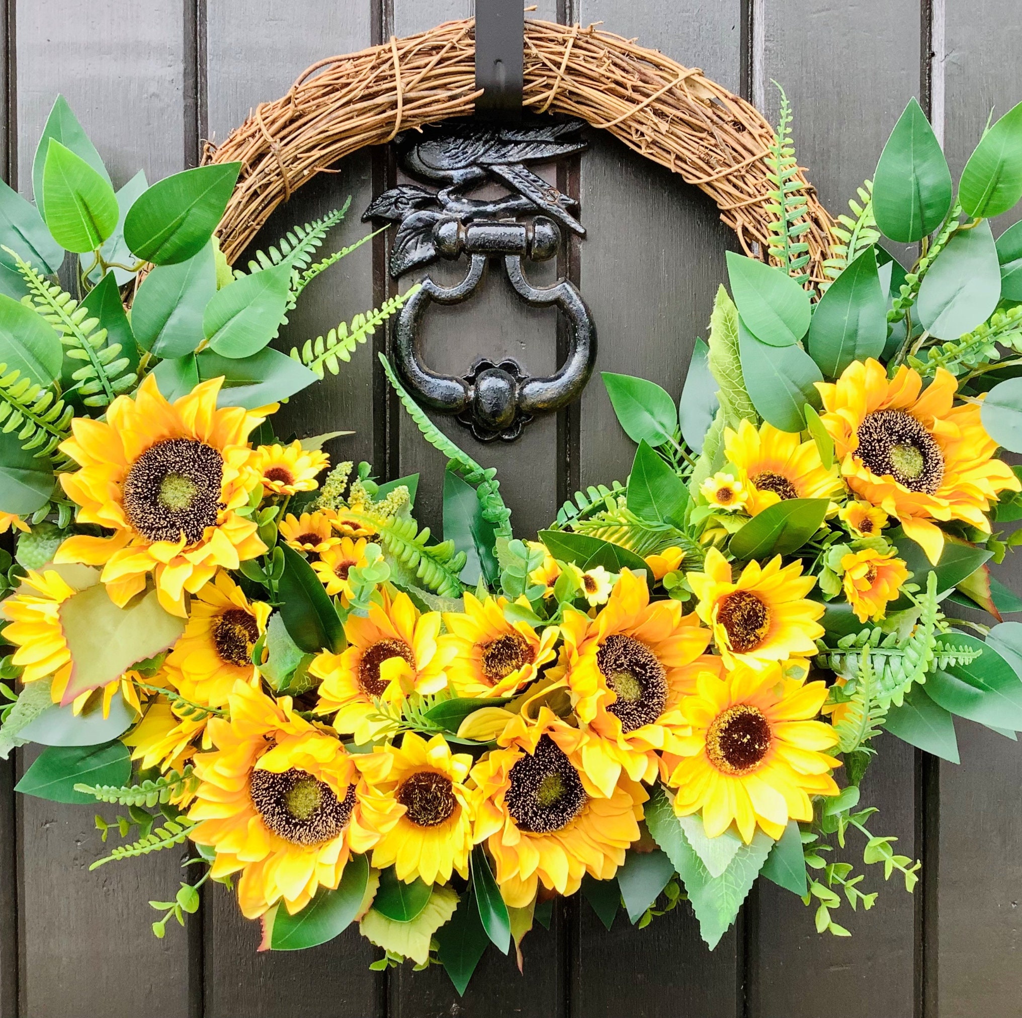 Happy Bright Yellow Sunflower Door Welcome Wreath, Made up of Various ...