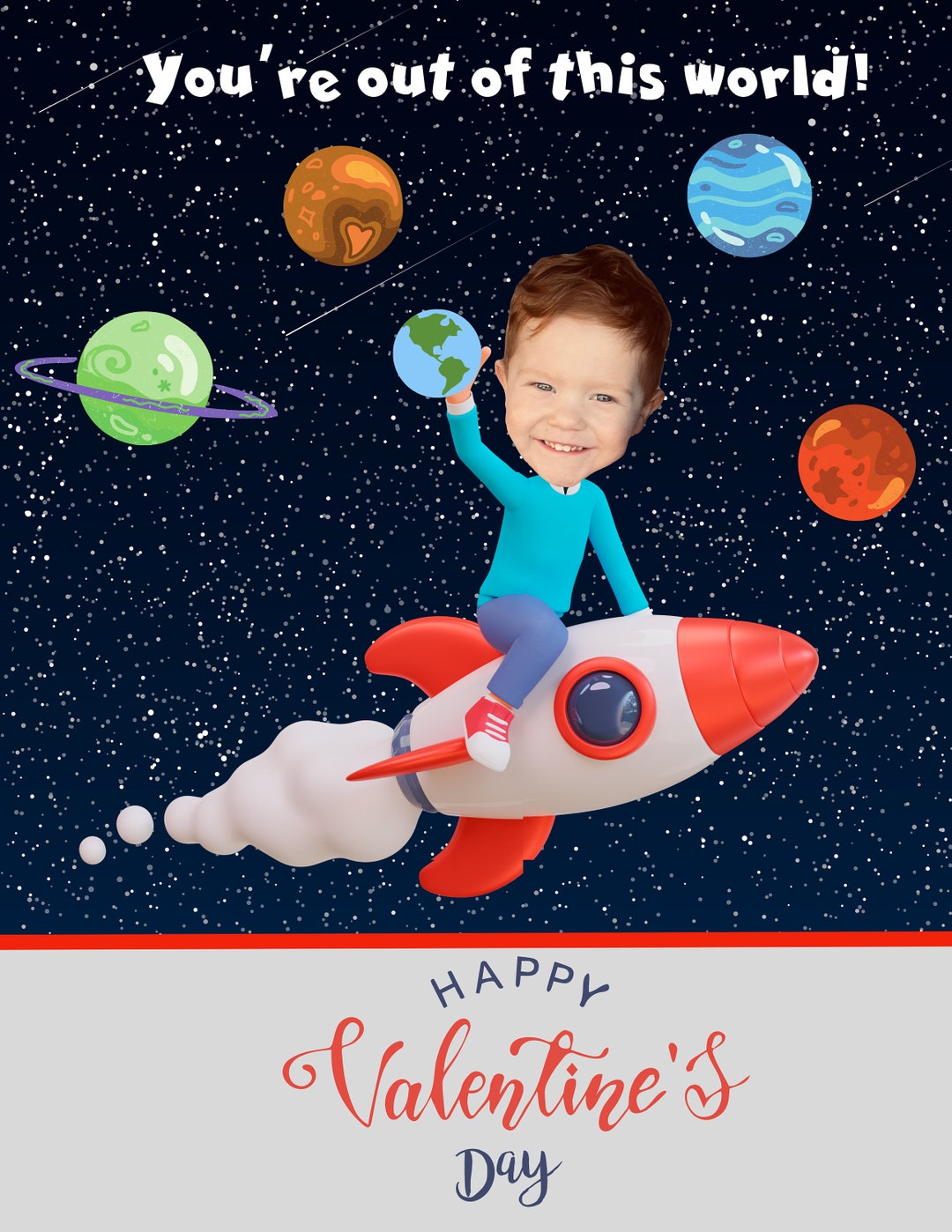 Custom Photo Rocket Valentine, Valentines for Kids, Printable Valentine ...