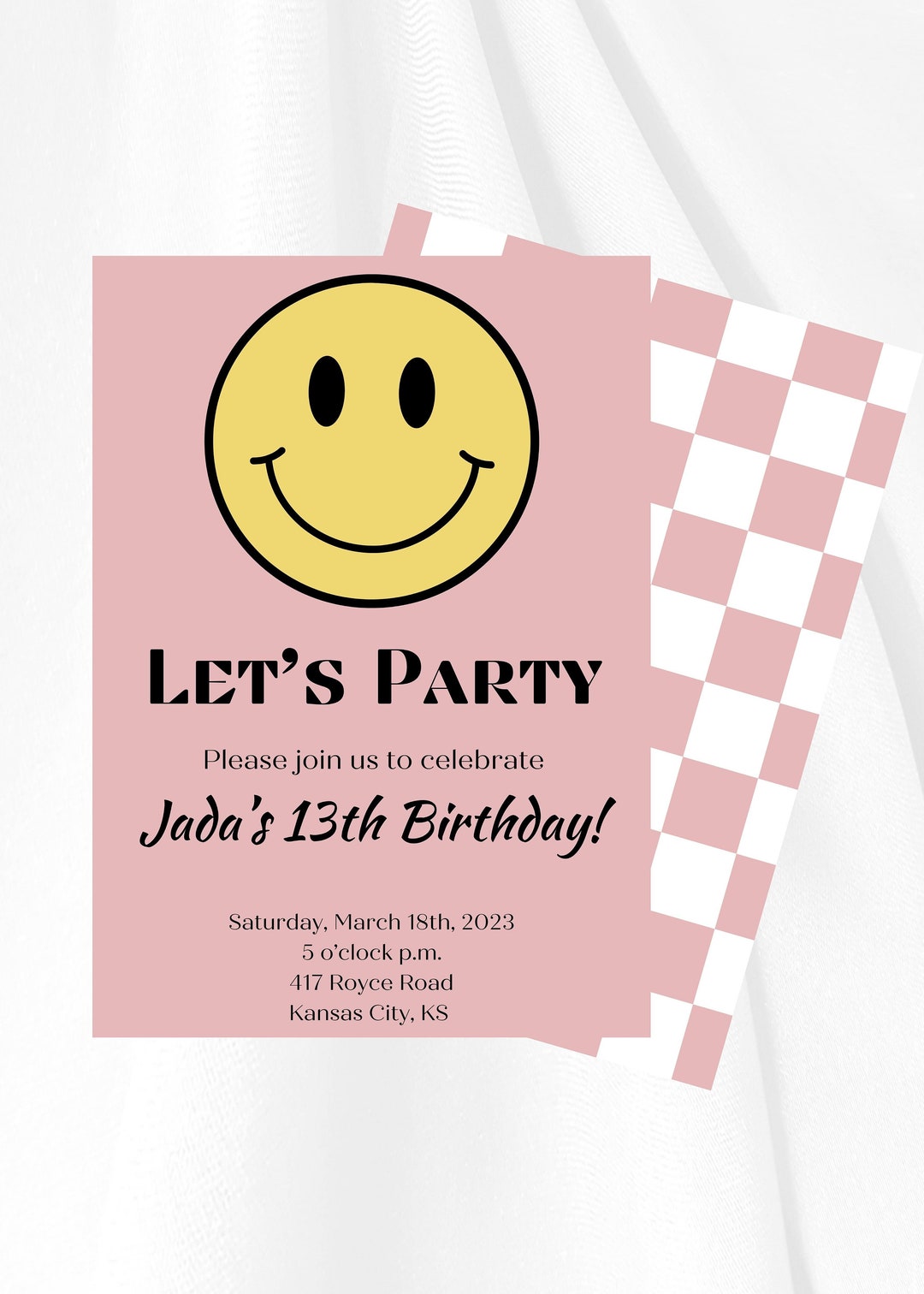 Retro Smiley Face Birthday Invitation, Smiley Face Birthday, Happy Face ...