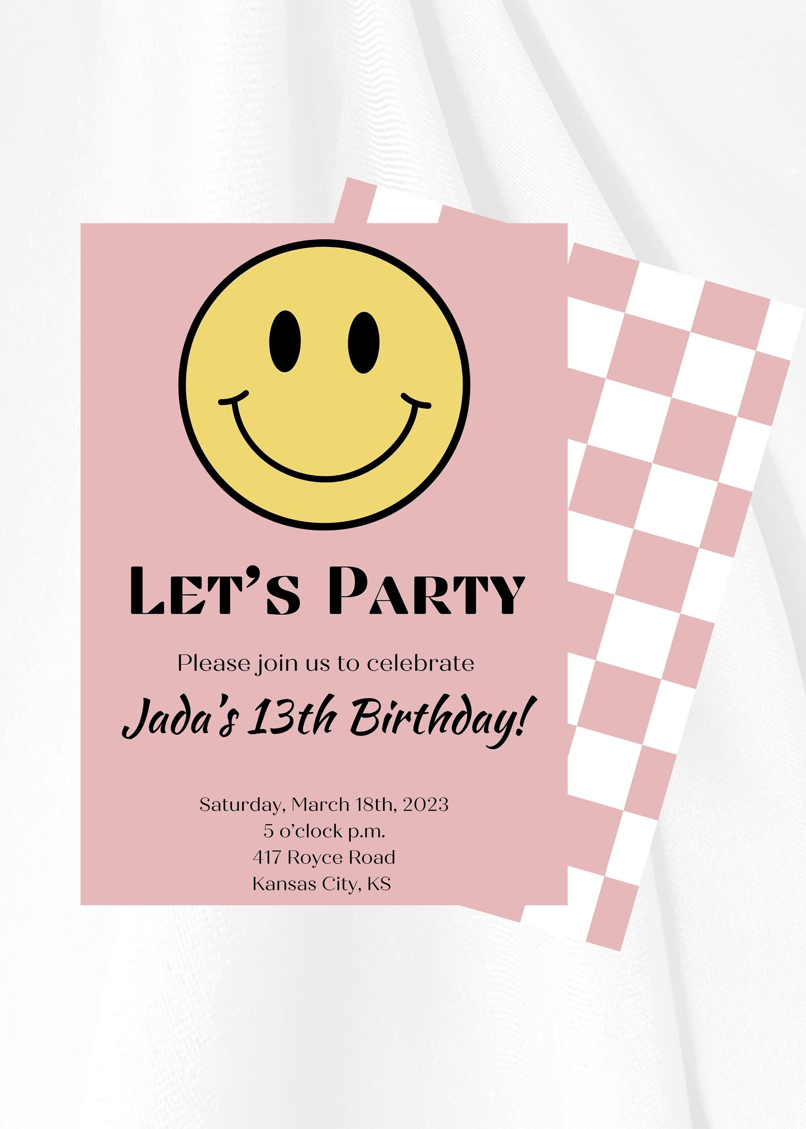 Retro Smiley Face Birthday Invitation, Smiley Face Birthday, Happy Face ...