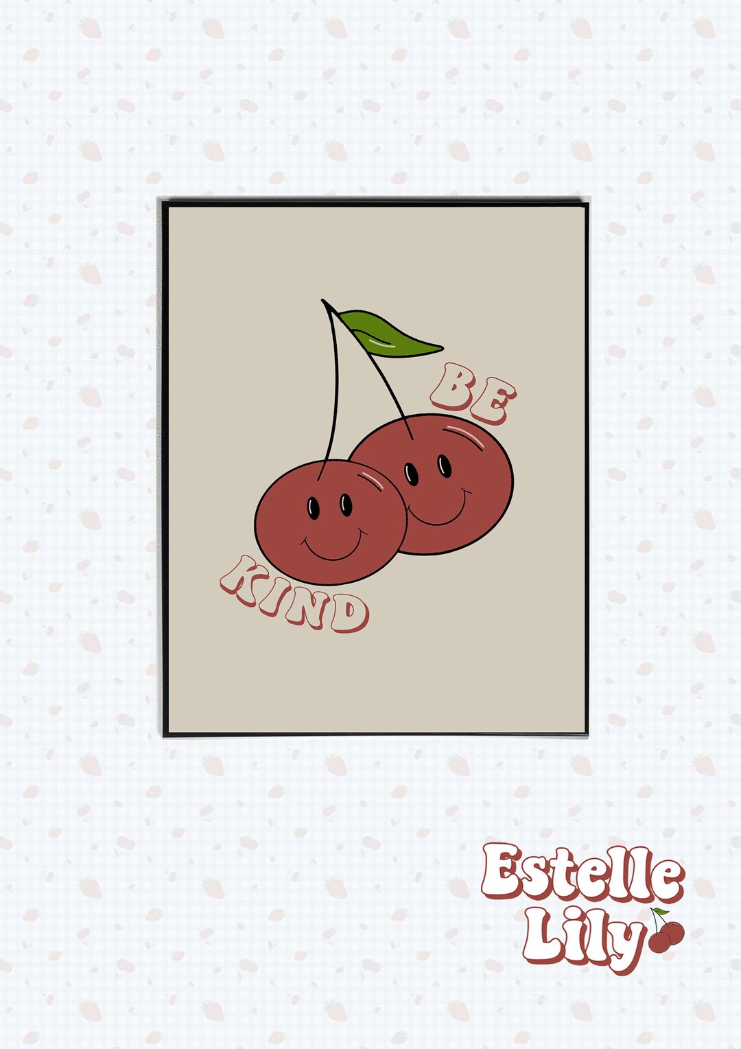 Be Kind Red Smiley Face Cherry Print Pink Cream Poster Greeting Card - Etsy