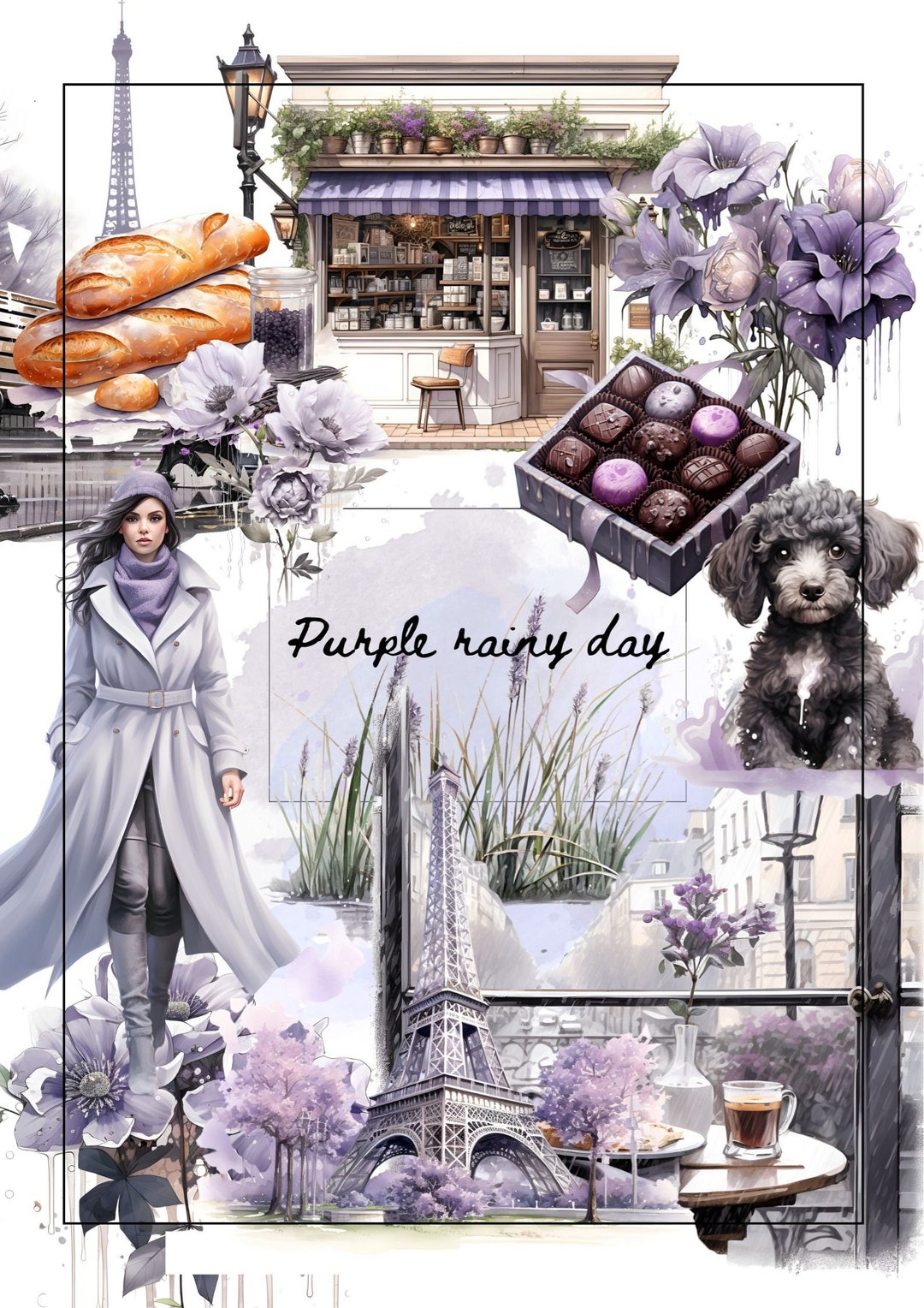 20 Purple Paris Digital Stickers | Planner Stickers | Romantic PNG ...