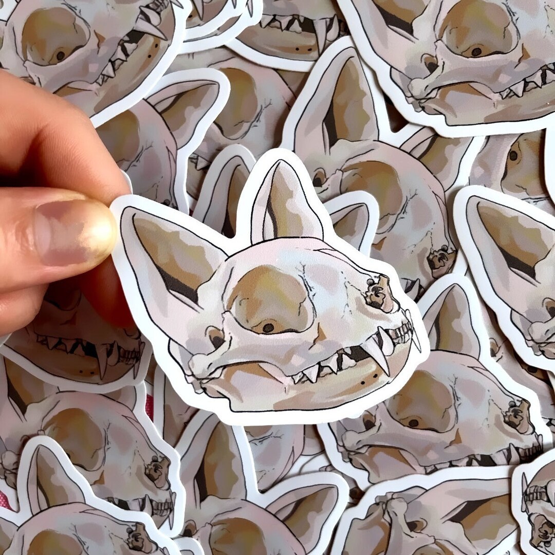 Gothic Cat Skull Sticker | Mysterious Feline Skeleton Decal for Dark ...