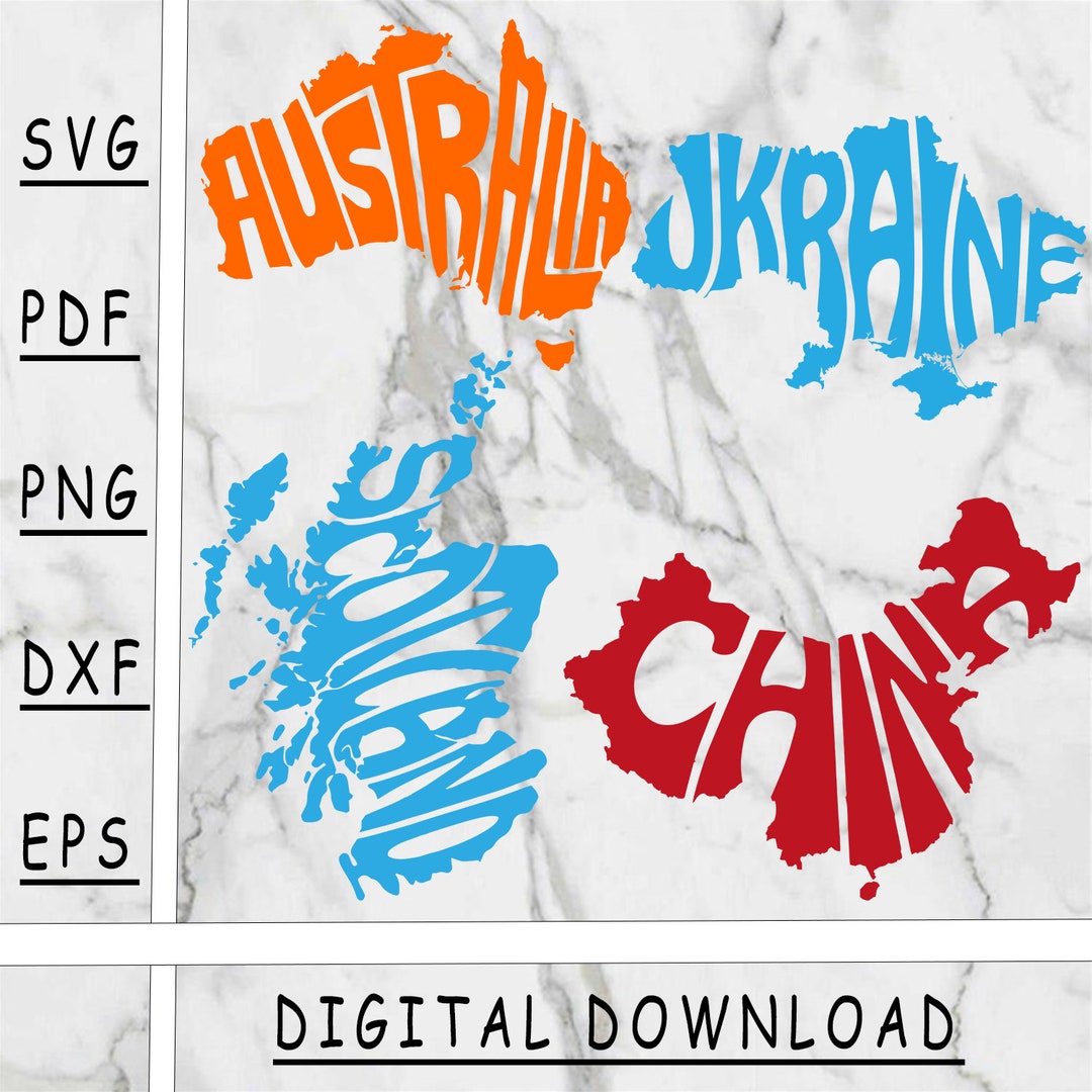 Countries Word Art Svg Bundle #3, Png, Dxf, Pdf, Eps, Digital Product ...