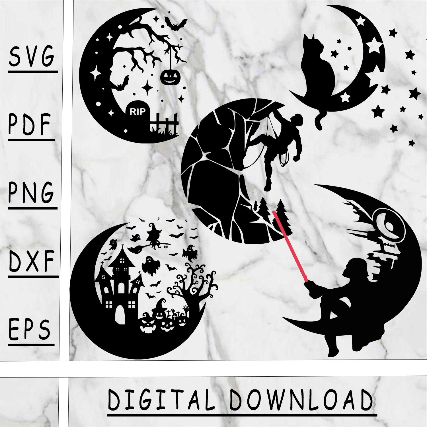 Moon SVG Bundle, Moon PNG, Moon DXF, Moon Pdf, Moon Eps Digital ...