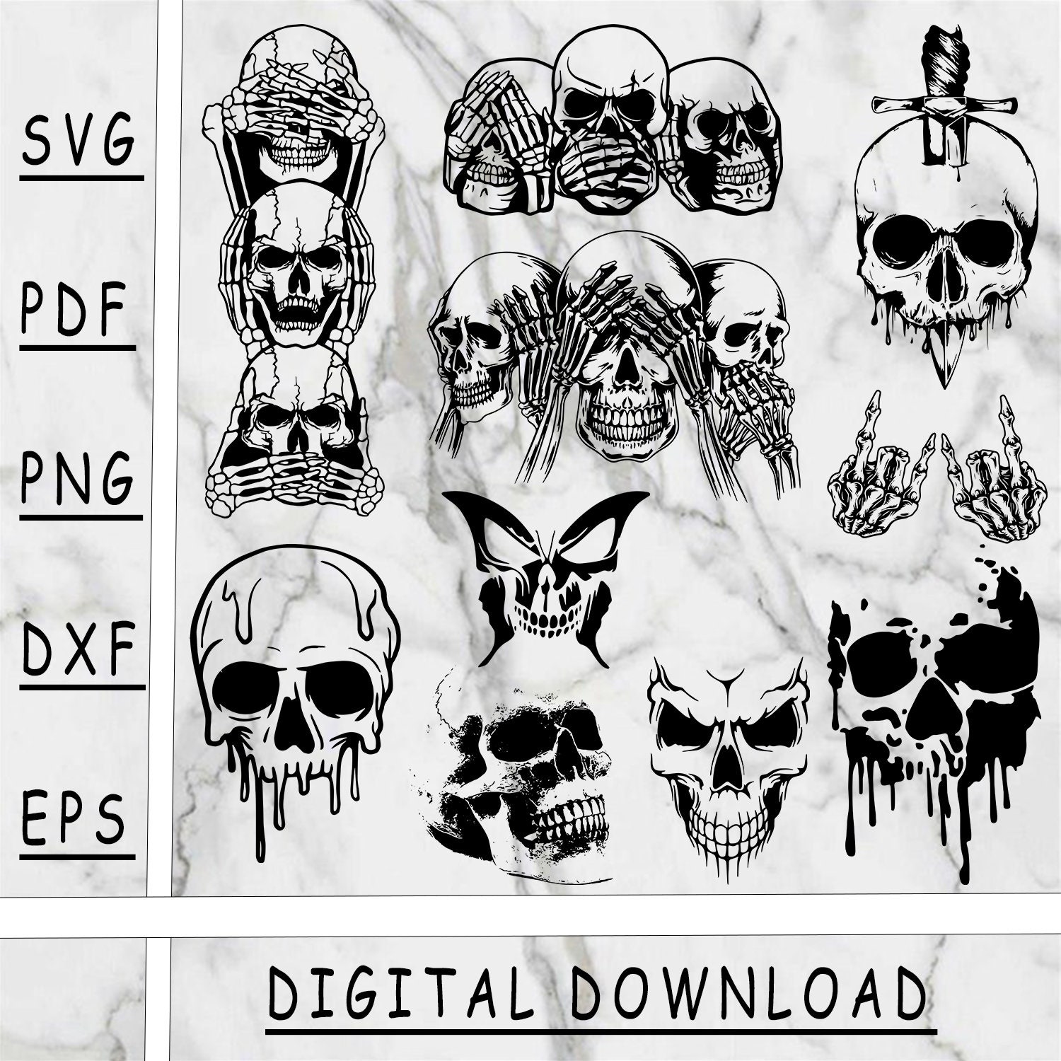 Skull Bundle SVG, Skull PNG, Skull DXF, Skull Pdf - Etsy