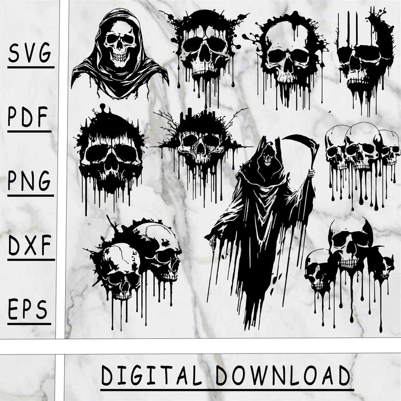 Skull Ink Bundle SVG, Skull Ink PNG, Skull Ink DXF, Skull Ink Pdf ...