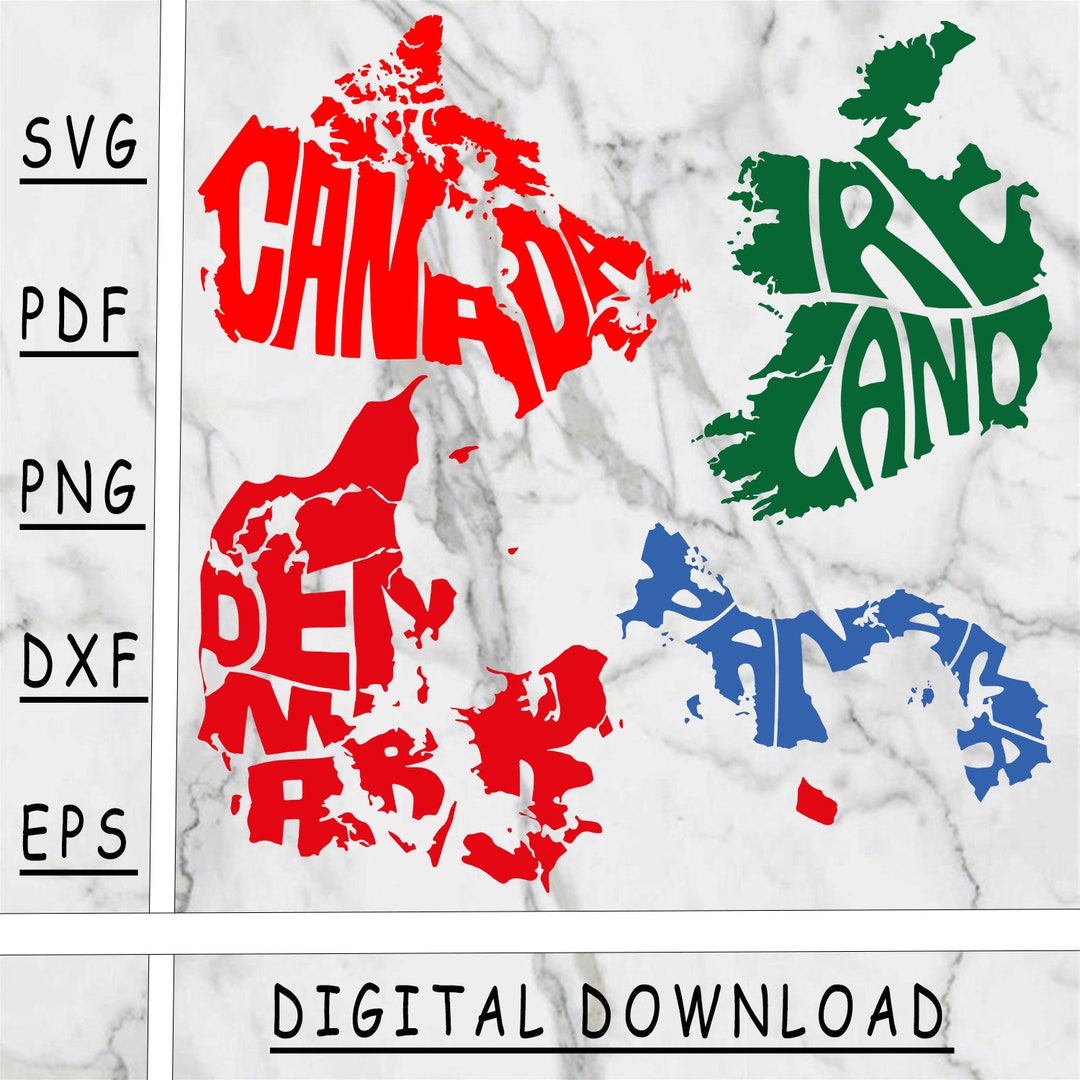 Countries Word Art SVG Bundle: Canada, Denmark, Ireland, Panama ...