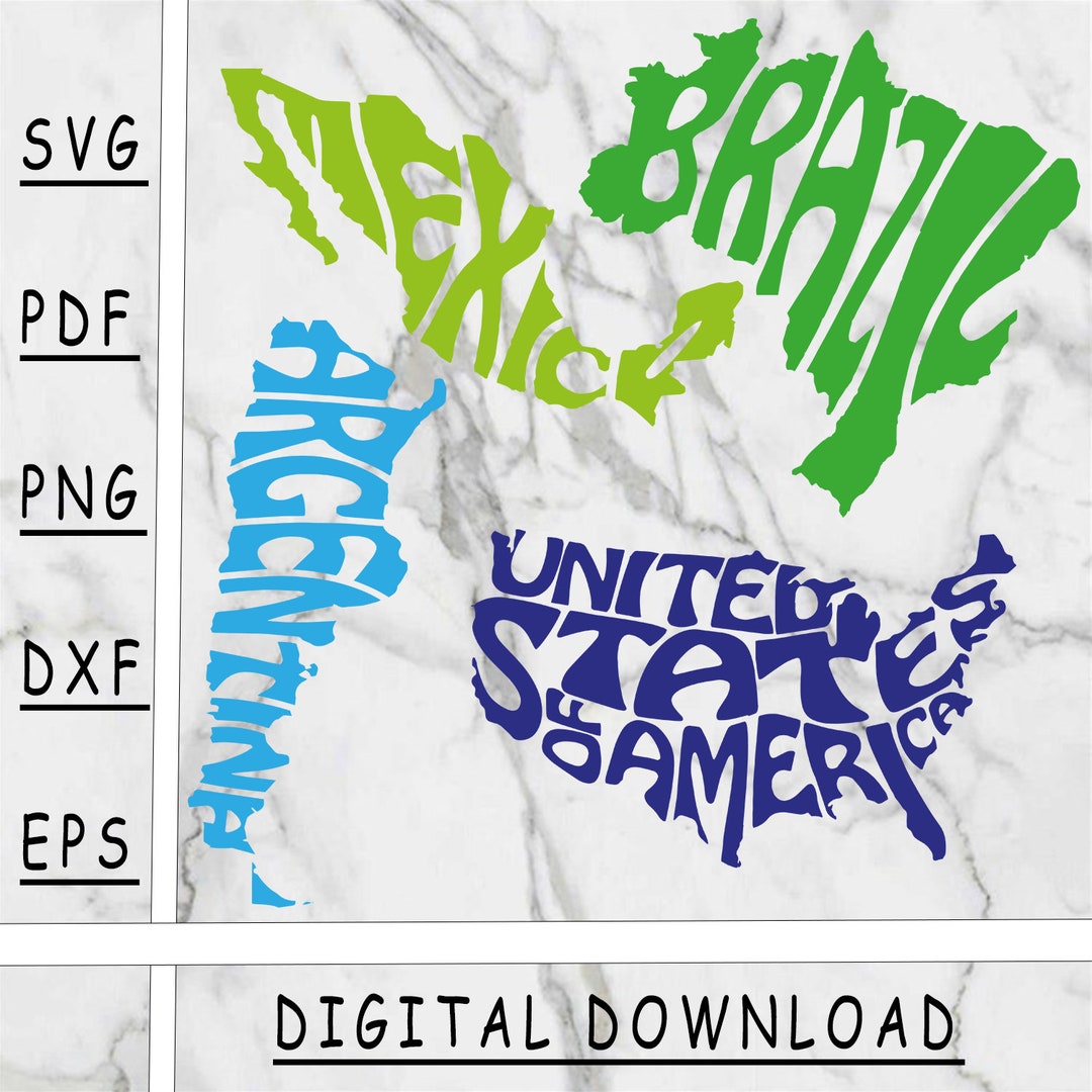 Countries Word Art SVG Bundle: Mexico, Brazil, Argentina, America ...