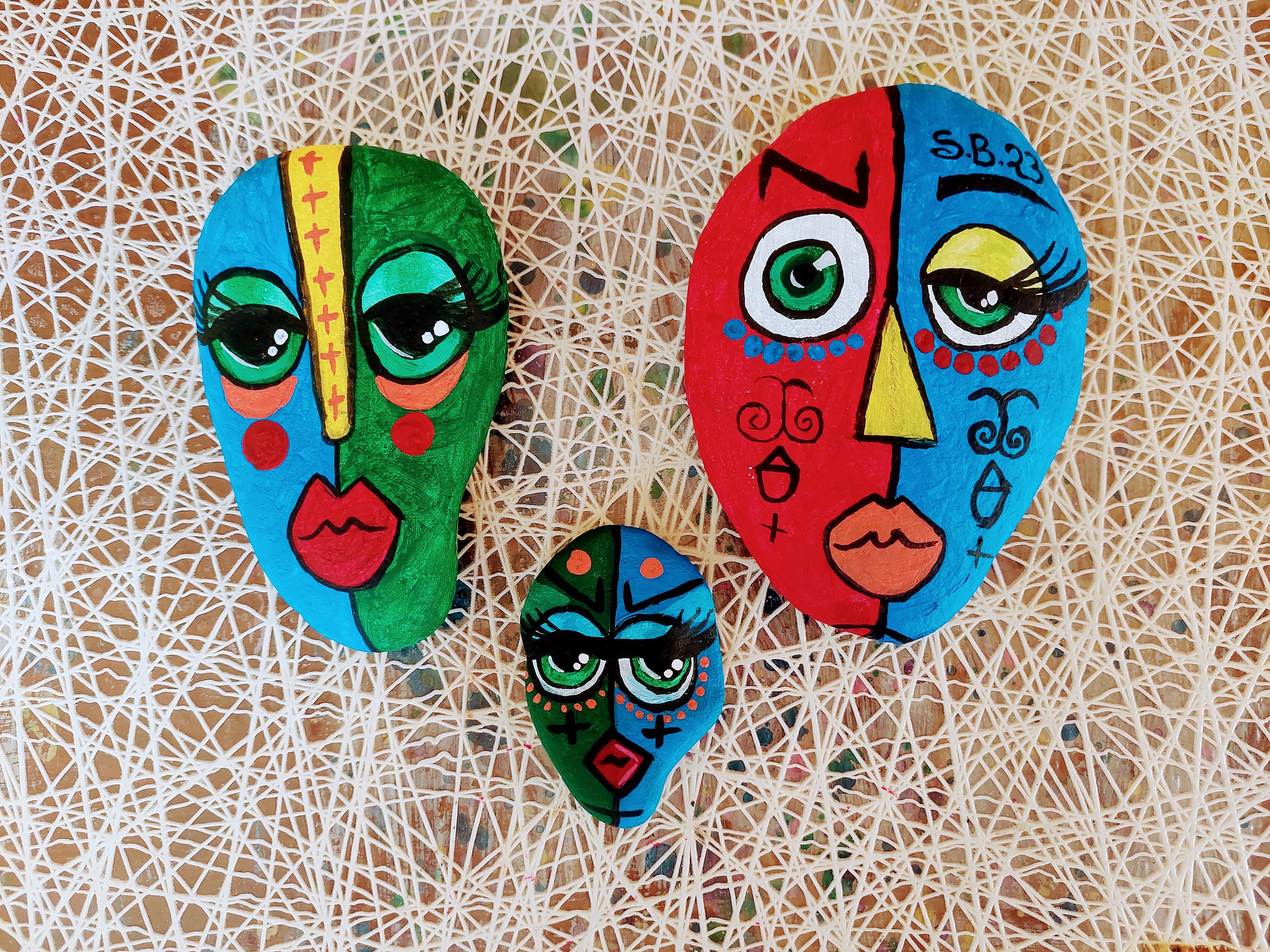 3 Piece Decor Set, Stone Paint Artwork, Small Stone Decor, Large ...