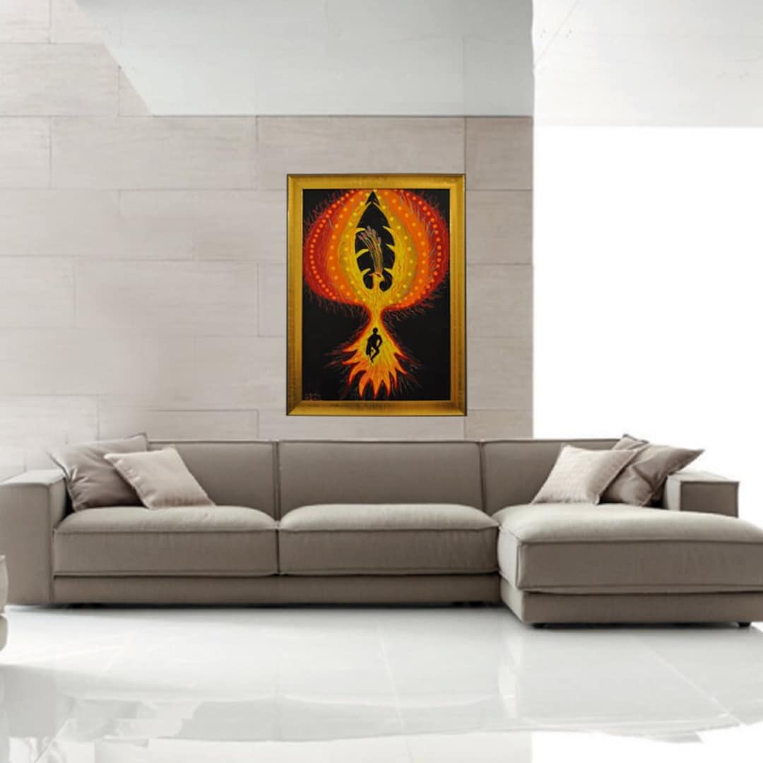 The Ascension of Human Phoenix Themed, Hand-painted Mystic Painting ...