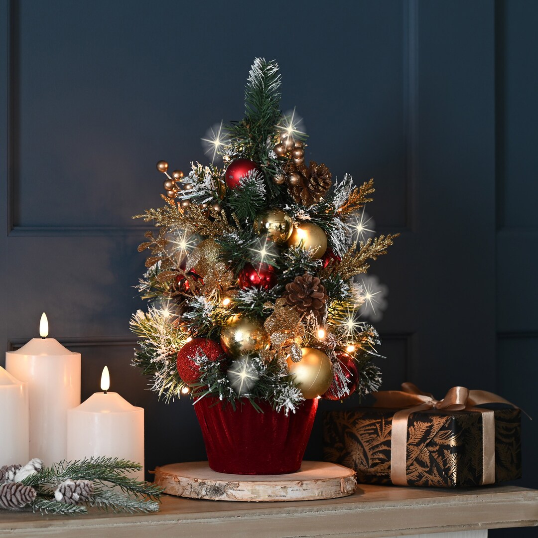 Mini 41cm Artificial Christmas Tree. Red, Gold and Green Decorated ...