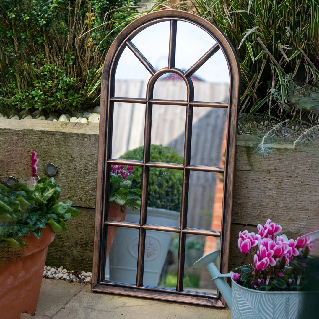 Modena Arched Copper or White Distressed Outdoor Garden Wall Mirror ...