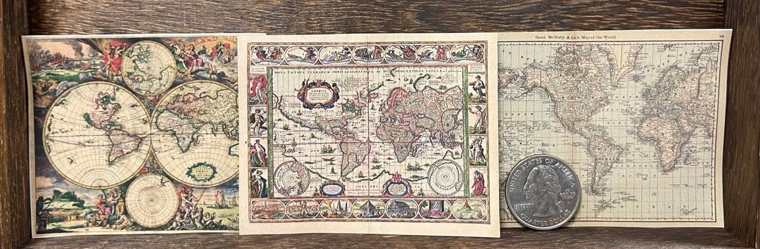 Miniature 3-piece Multi-scale World Maps, Charts, and Diagrams ...