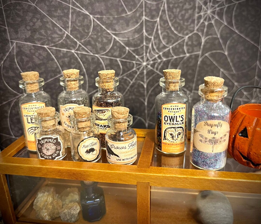 Miniature 1:12 Halloween Witch and Wizard Potion Bottles Poisons ...