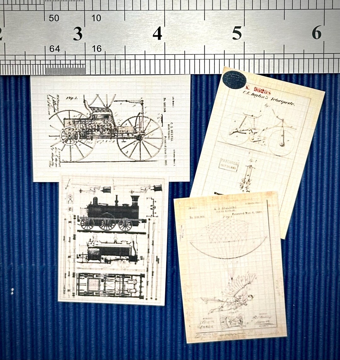 Multi-scale 1:12 Train, Car, Bicycle and Blimp Blueprints Dollhouse ...