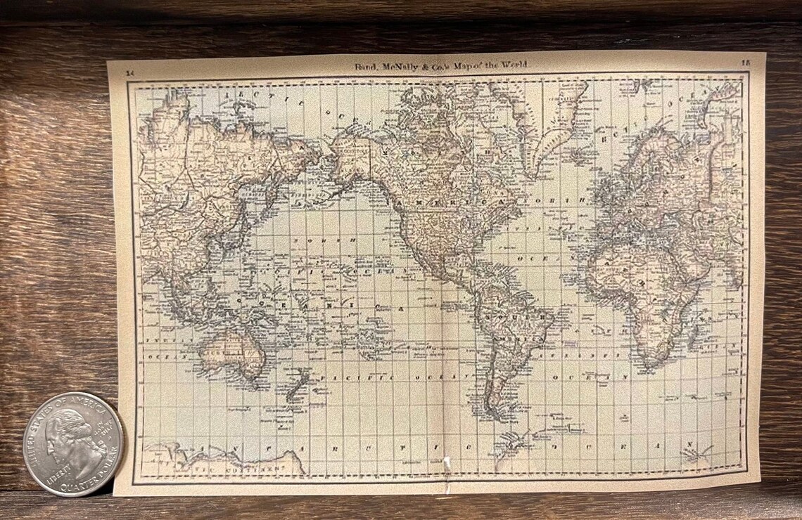 Miniature Multi-scale World Map, Chart, or Diagram Dollhouse Curiosity ...
