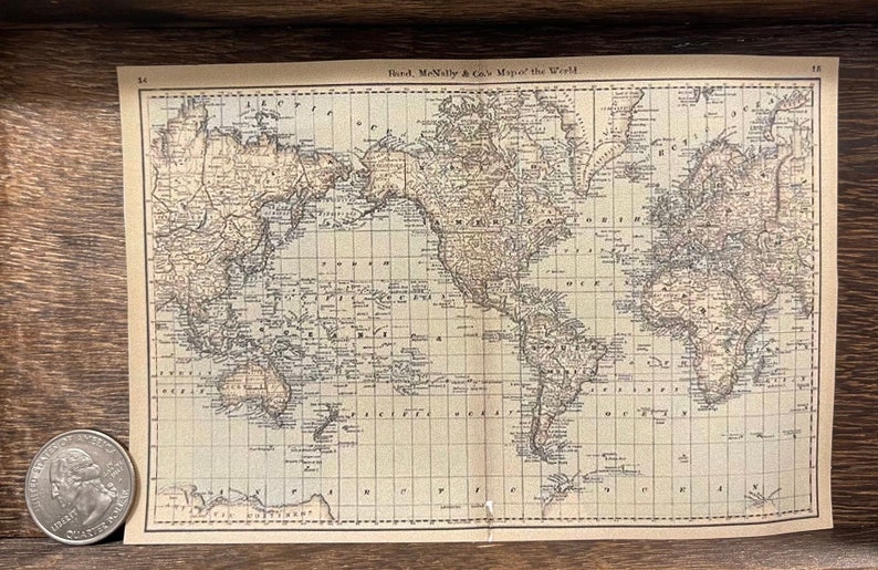 Miniature Multi-scale World Map, Chart, or Diagram Dollhouse Curiosity ...
