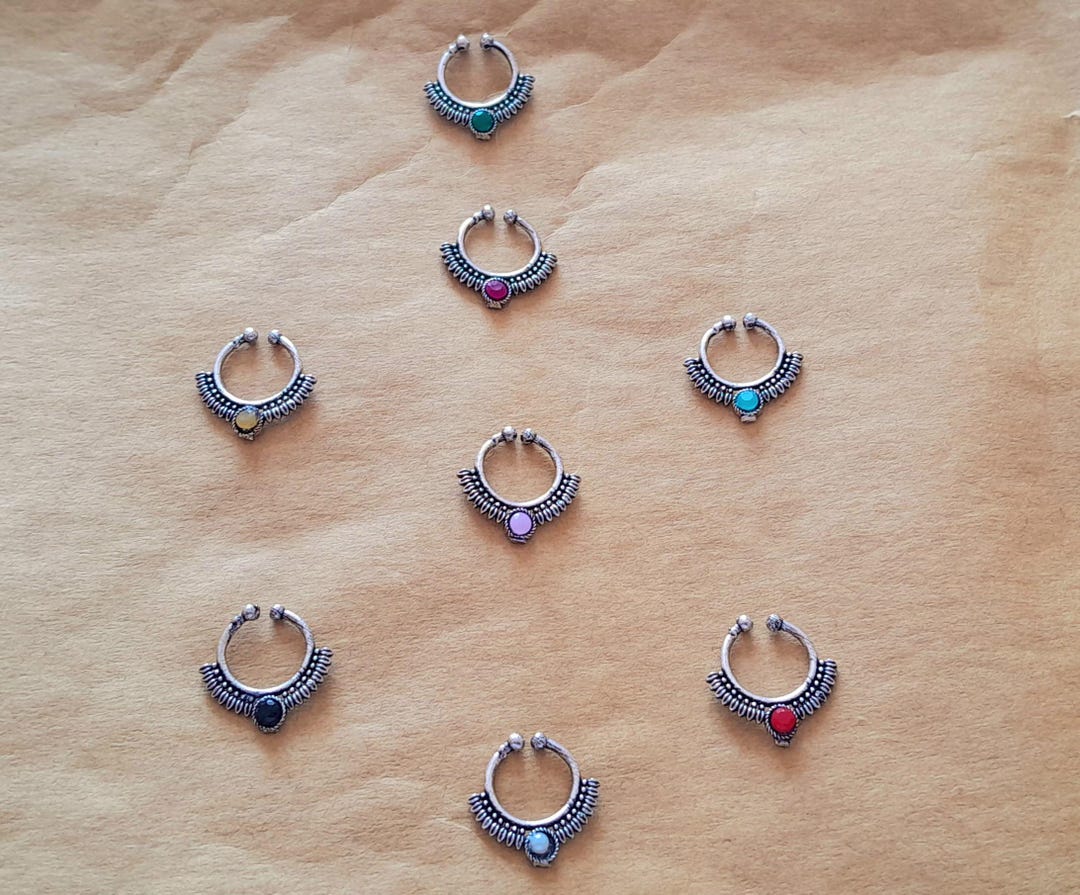 Silver Faux Septum Ring, Fake Nose Ring, Faux Septum Piercing, Fake ...