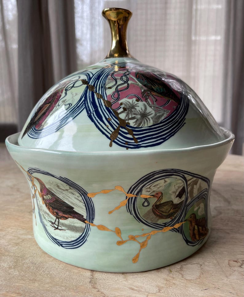 RARE Ruan Hoffman "dreambirds" Large Lidded Bowl - Etsy