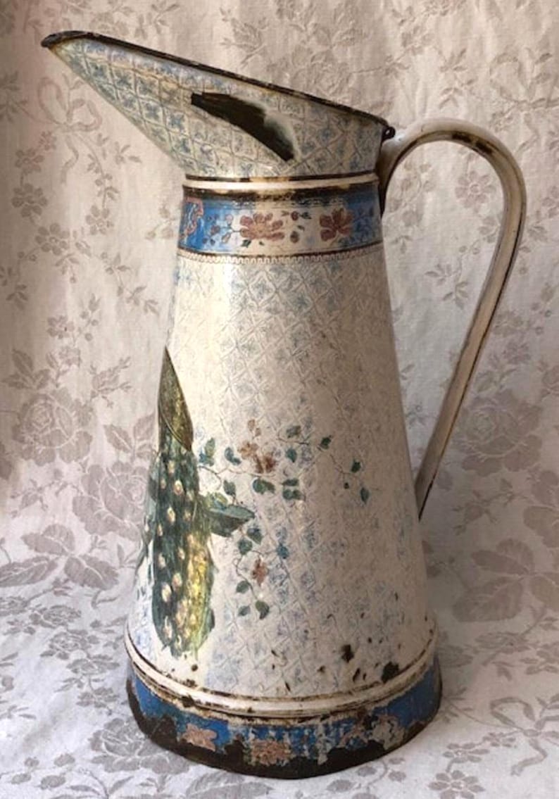 Rare Large Antique 1850 AULNOYE French Enamelware Body Pitcher With ...